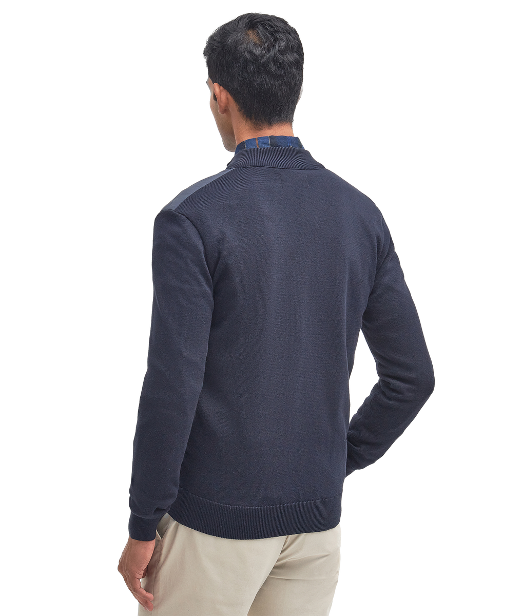 Essential Carn Baffle Zip Through Knitted Jumper - Navy – Robert Goddard
